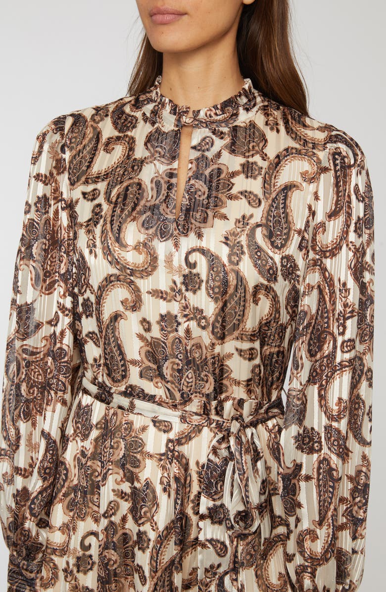Elie Tahari The Janice Paisley & Metallic Stripe Long Sleeve Midi Dress ...