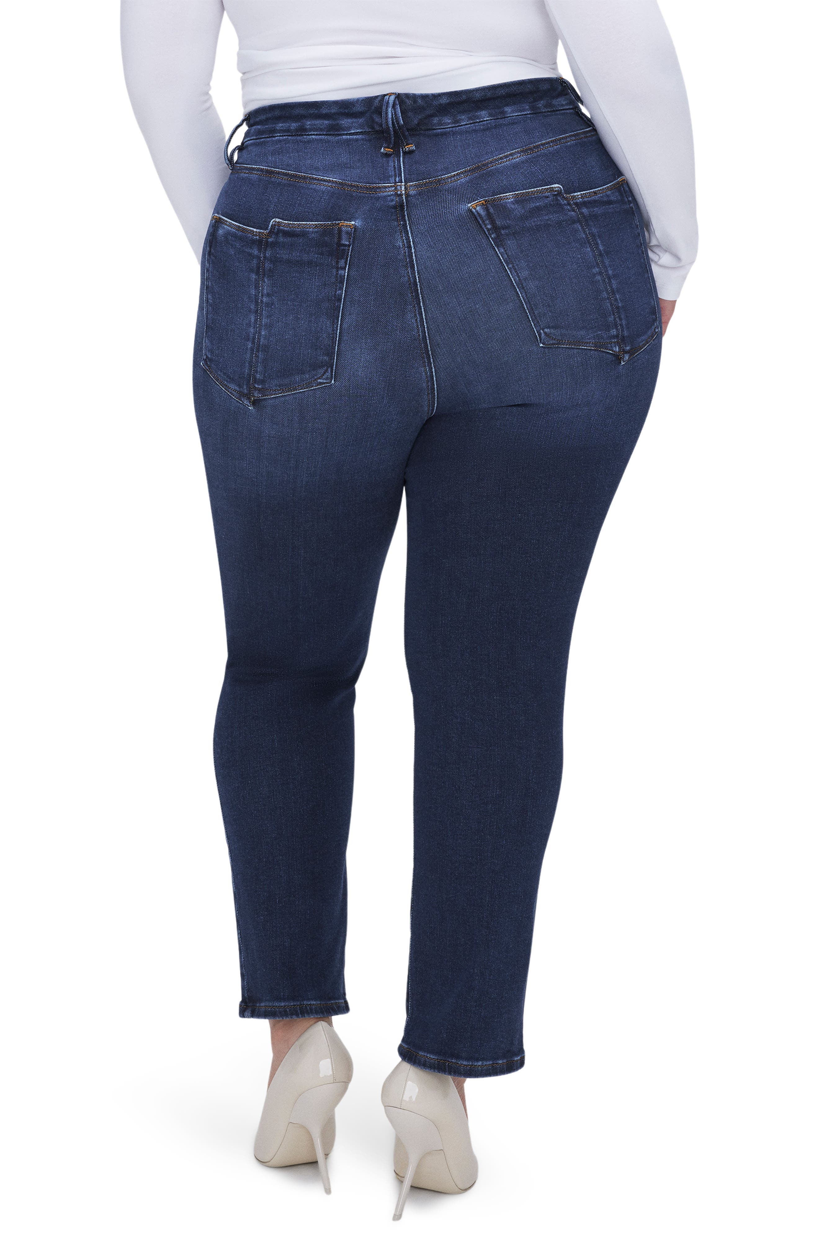 Good American Good Classic Split Back Pocket Straight Leg Jeans ...