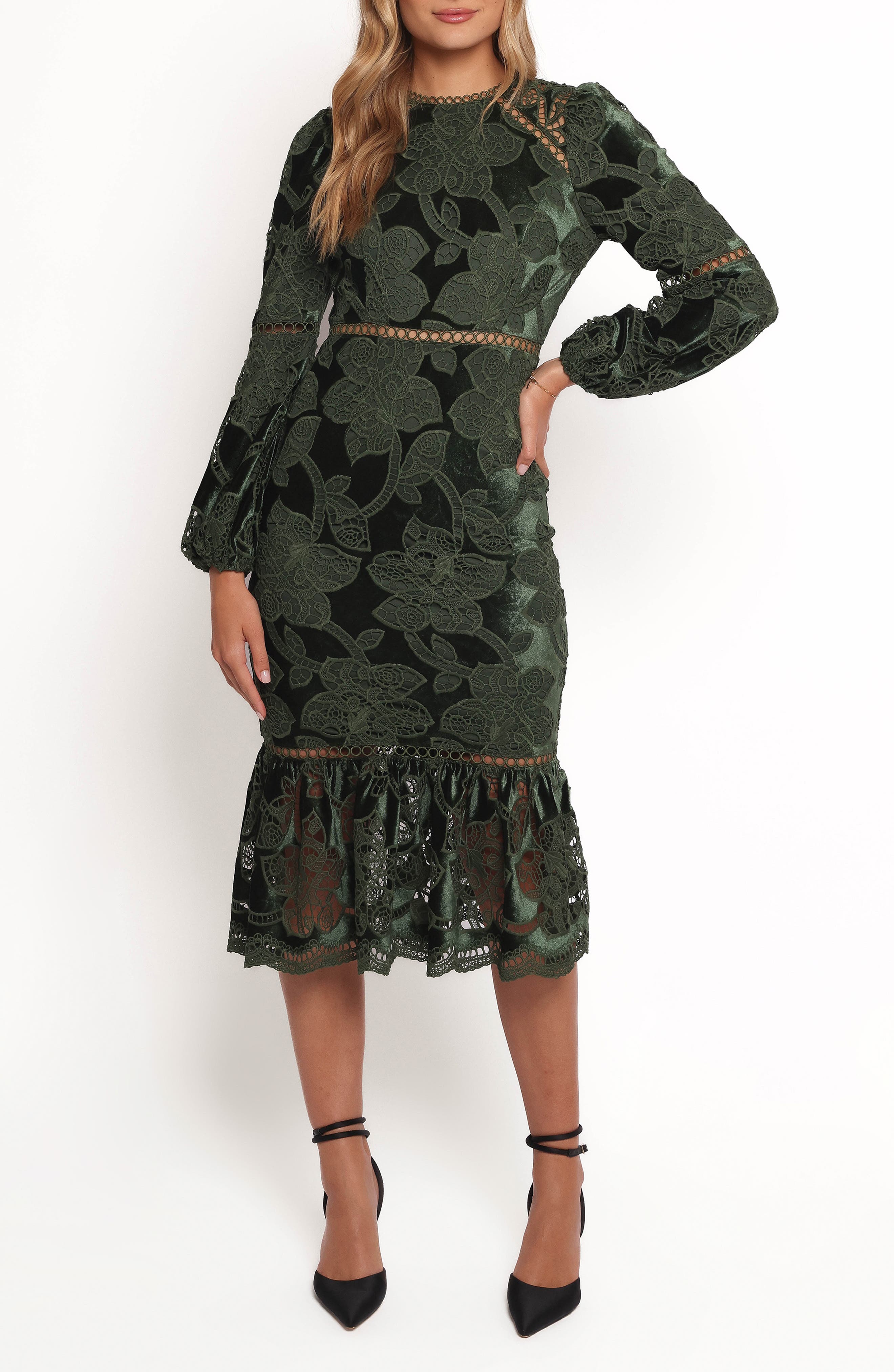 Petal & Pup Pierre Long Sleeve Velvet & Lace Midi Dress | Nordstrom