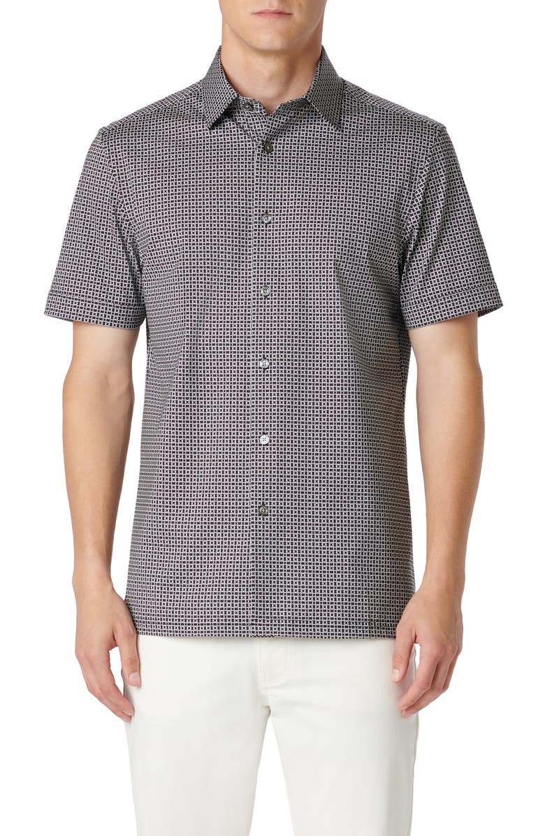 Bugatchi Milo OoohCotton® Chain Link Print Short Sleeve Button-Up Shirt ...