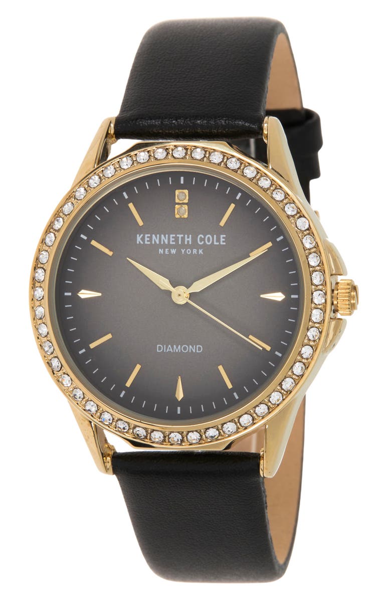 Kenneth Cole Women's Crystal Pave & Diamond Dial 3-Hand Quartz Leather ...