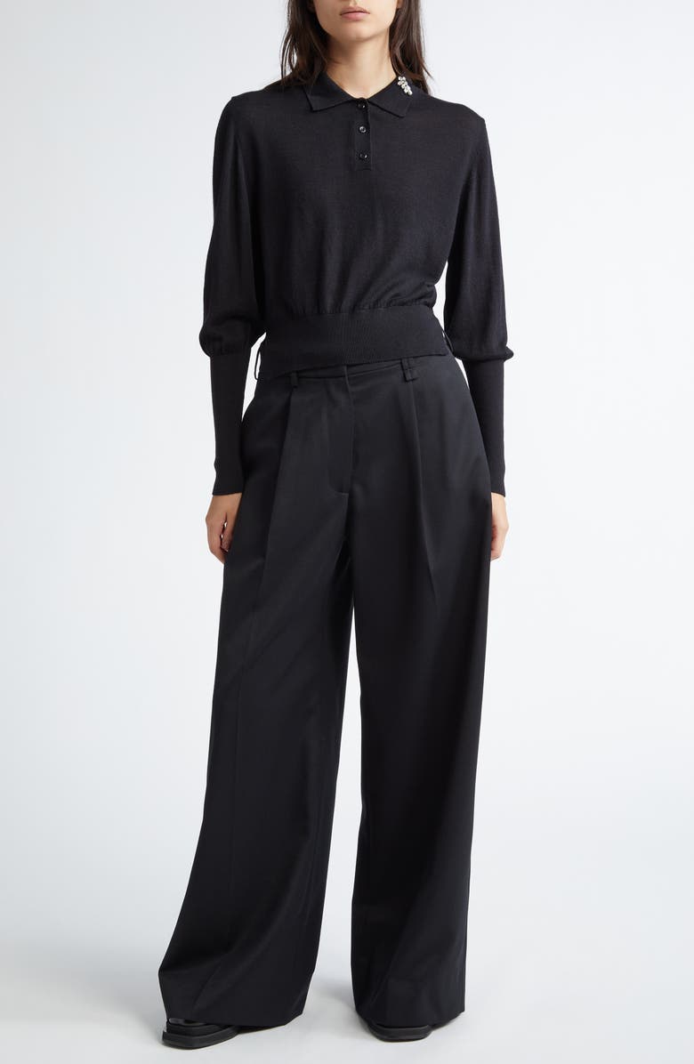 Simone Rocha Crystal Embellished Merino Wool & Silk Polo Sweater ...