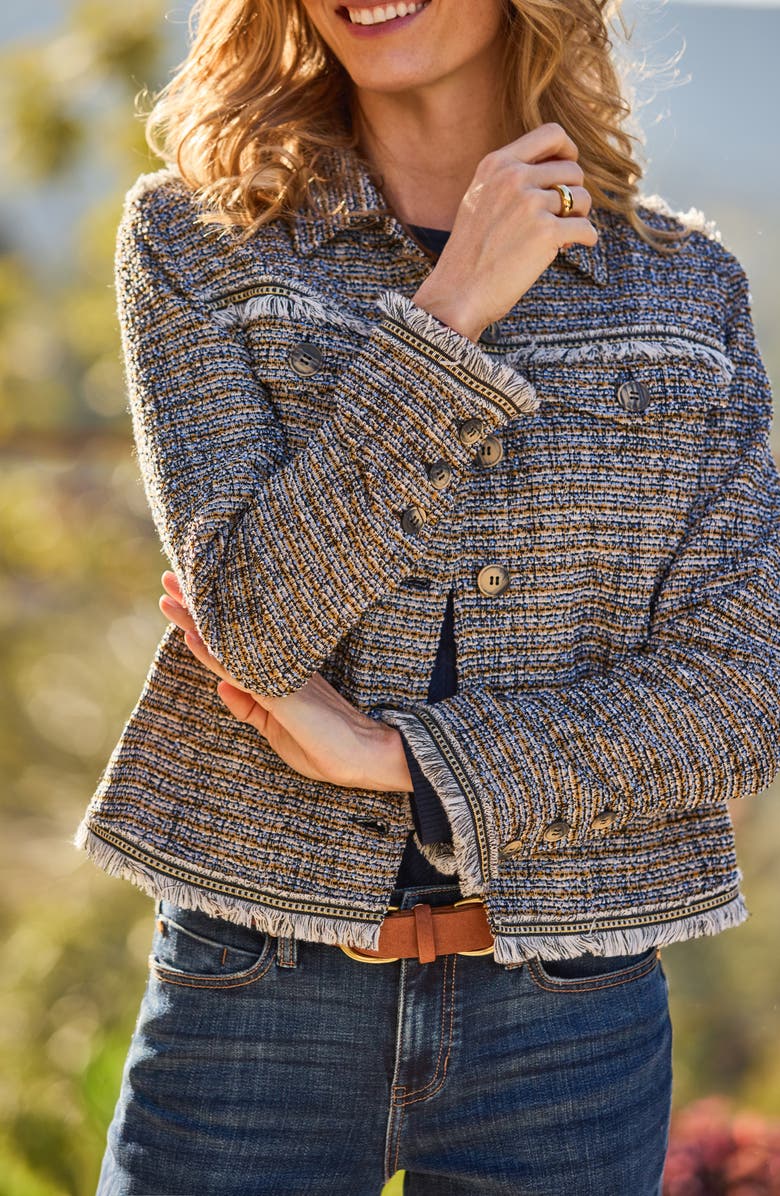 Liverpool Los Angeles Fringe Trim Bouclé Boxy Jacket | Nordstrom