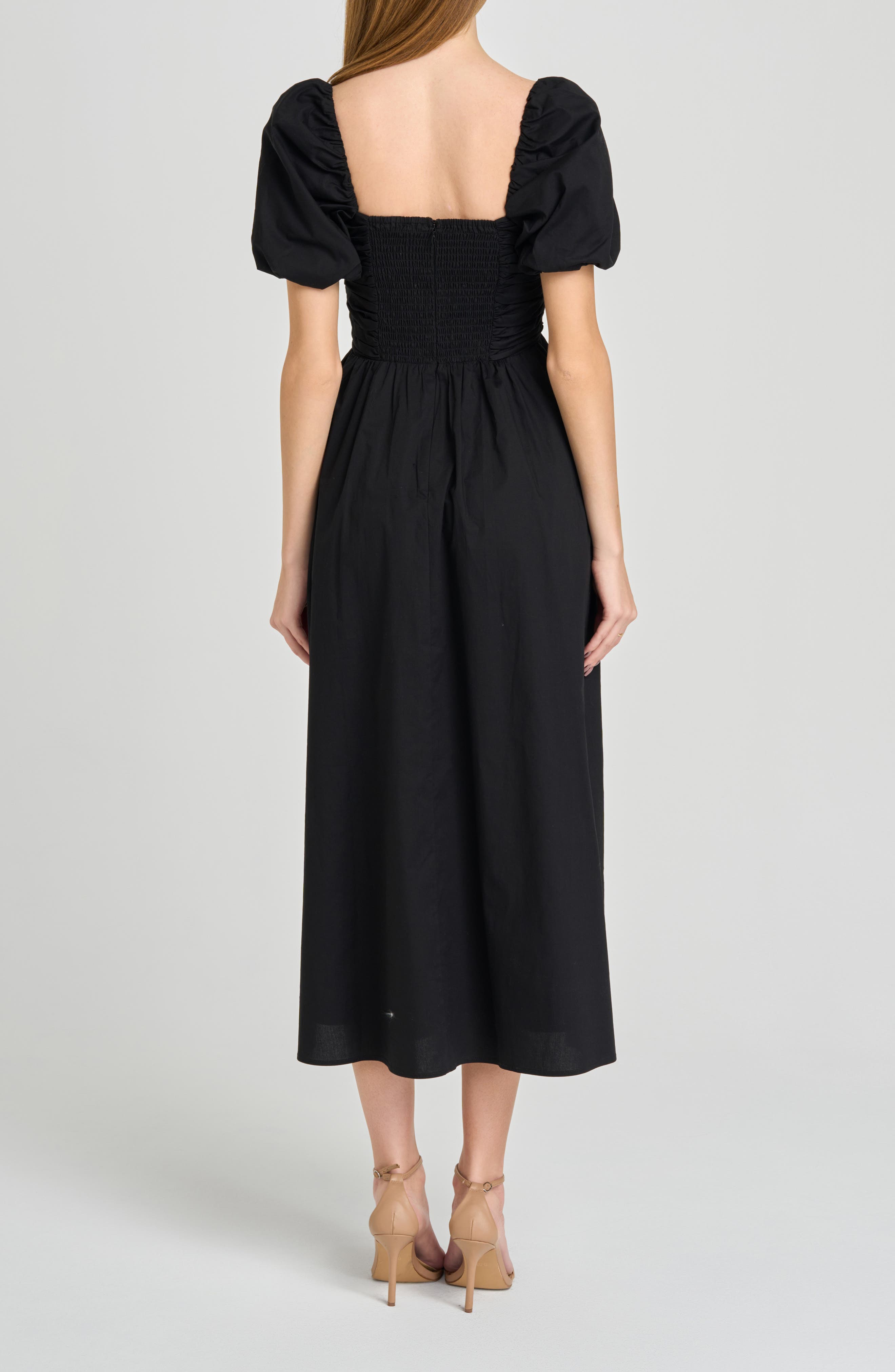 WAYF Lucy Ruched Puff Sleeve Midi Dress | Nordstrom
