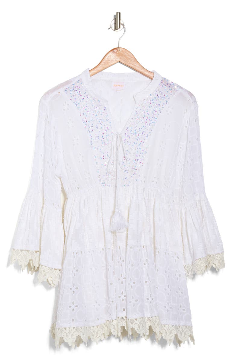 RANEES Sequin Embroidered Eyelet Tunic Top | Nordstromrack