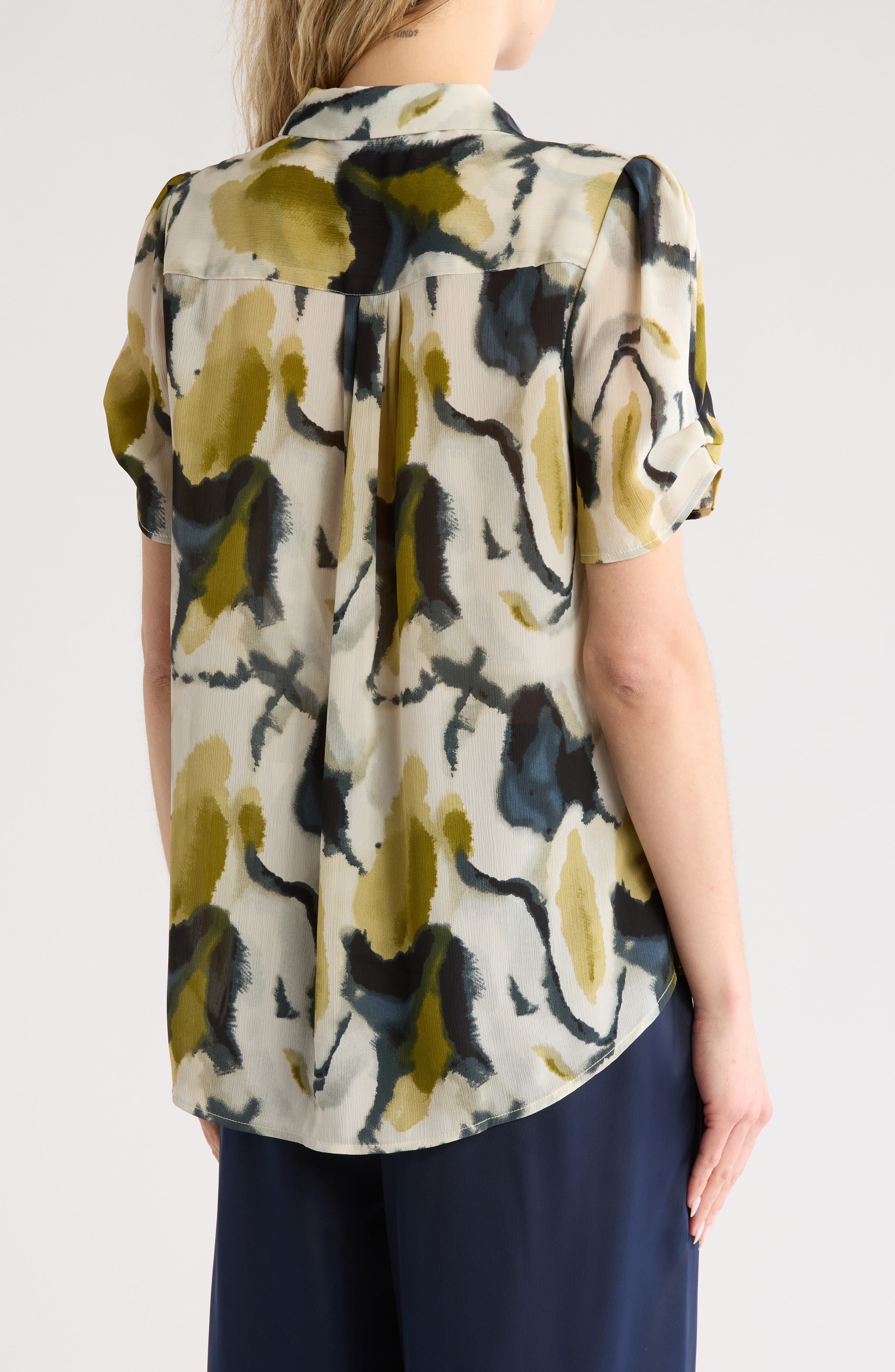 Adrianna Papell Patterned Pinch Sleeve Button-Up Shirt | Nordstromrack