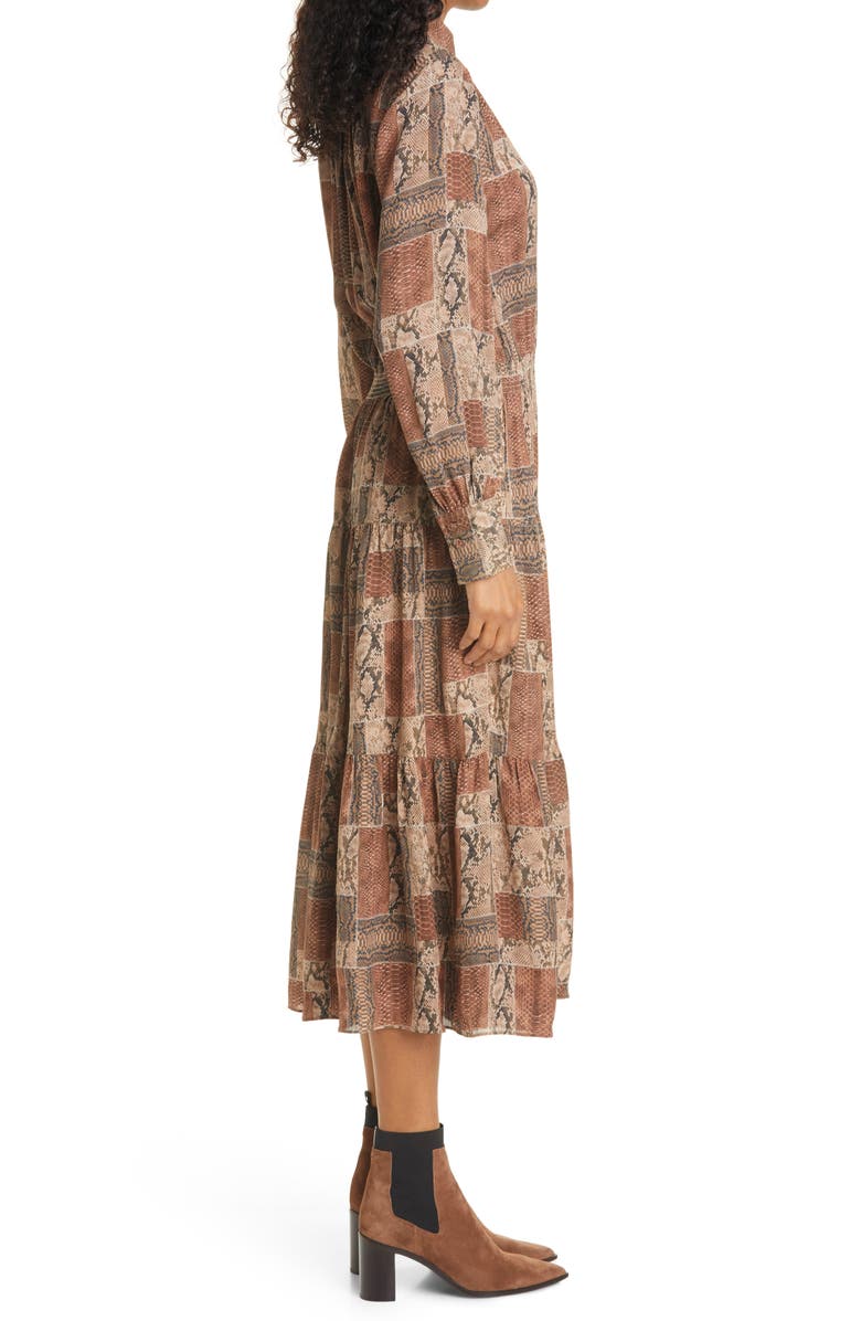 FRAME Willa Snake Print Silk Long Sleeve Dress | Nordstromrack