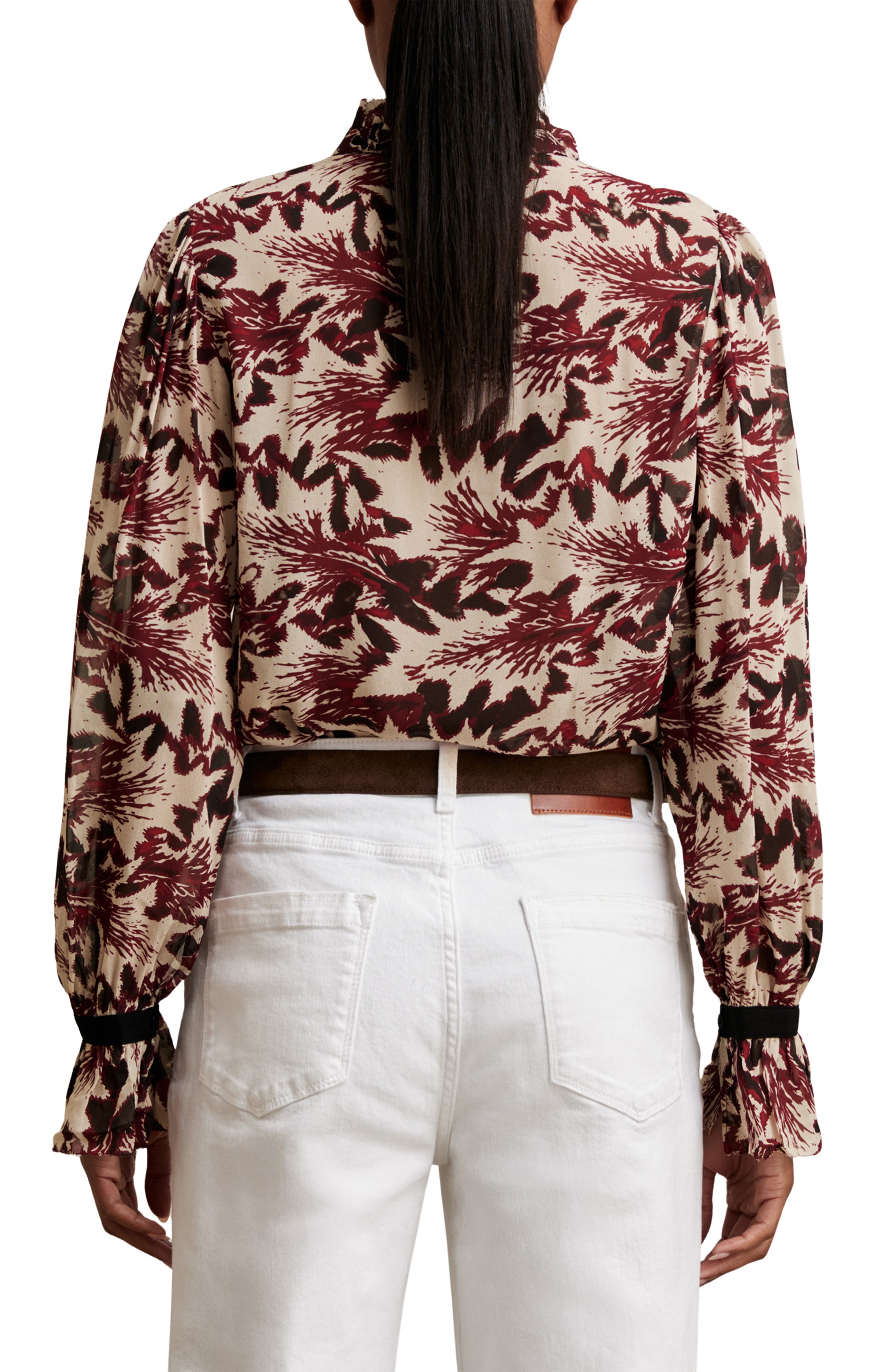 Reiss Jules Abstract Ruffle Neck Button-Up Shirt | Nordstrom