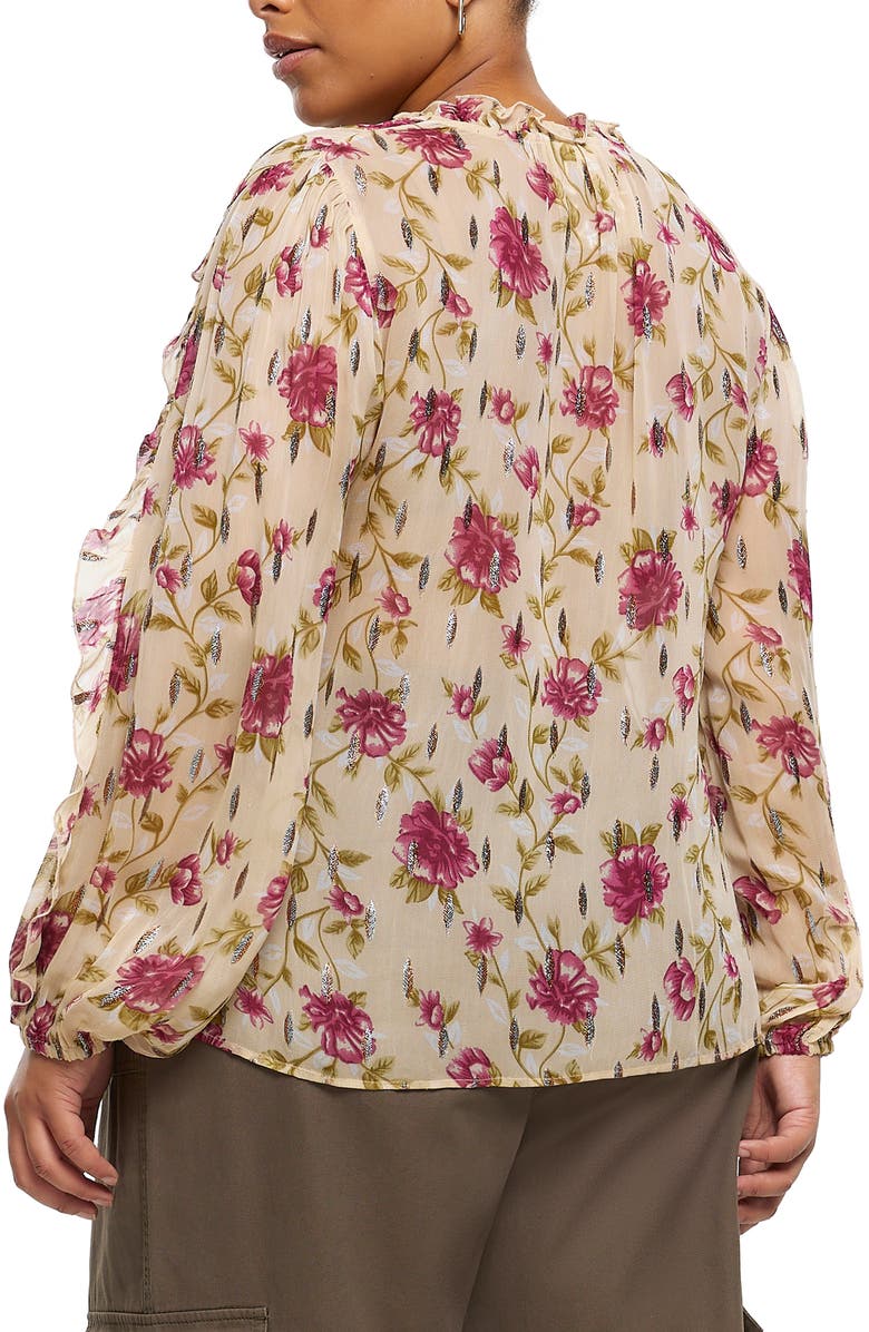 River Island Floral Metallic Dot Ruffle Button-Up Top | Nordstromrack