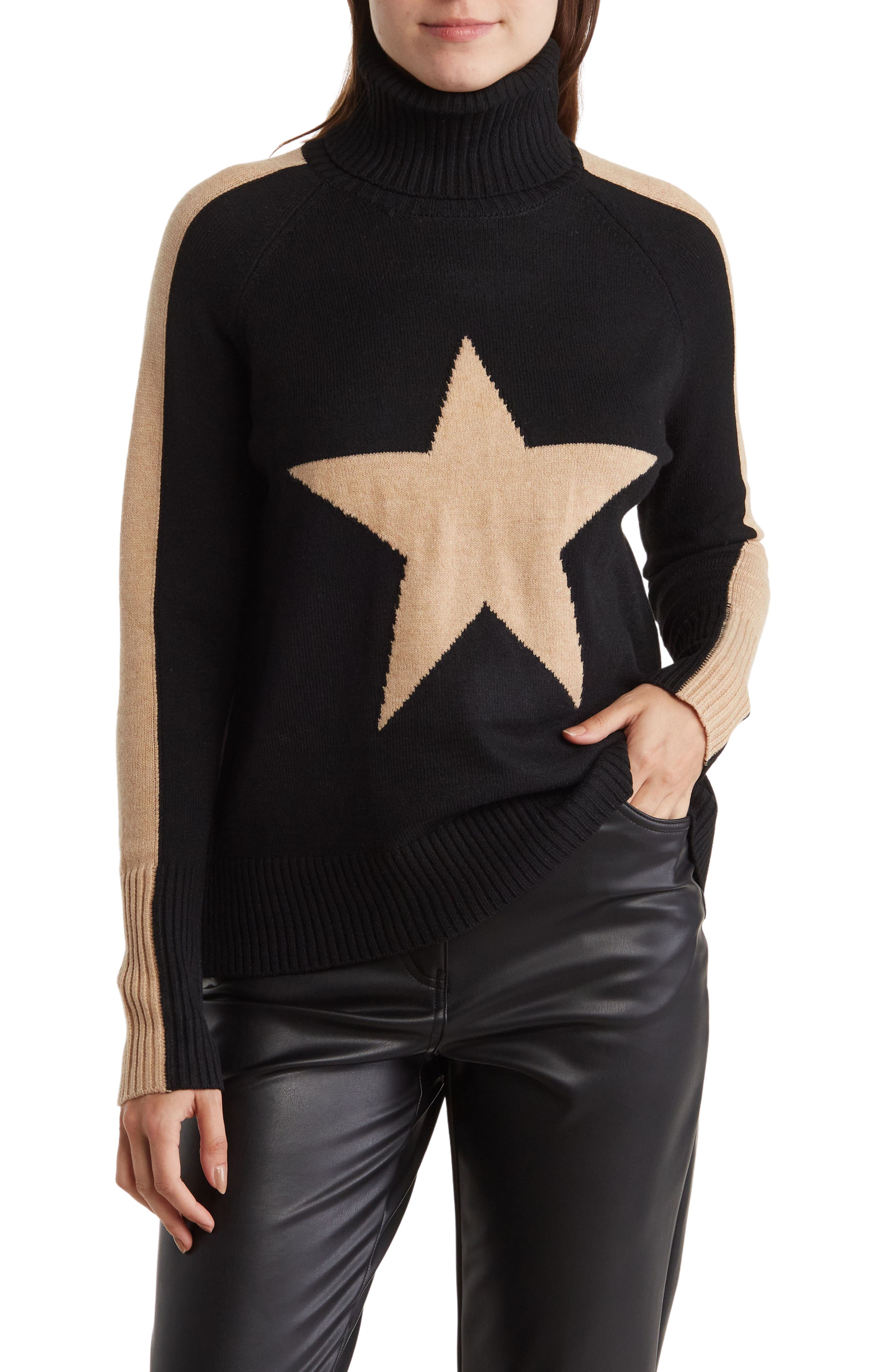 Sweet Romeo Big Star Stripe Sleeve Turtleneck Sweater | Nordstromrack