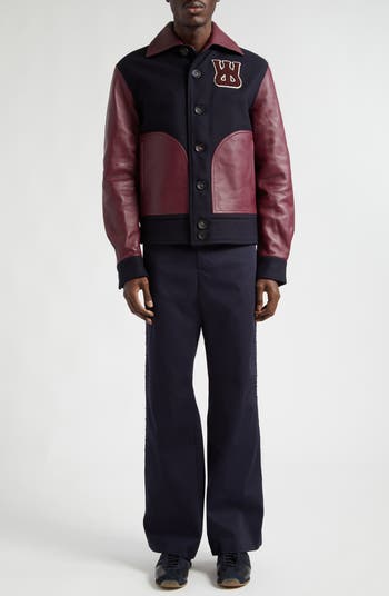Wales Bonner Harlem Logo Patch Wool & Leather Varsity Jacket | Nordstrom