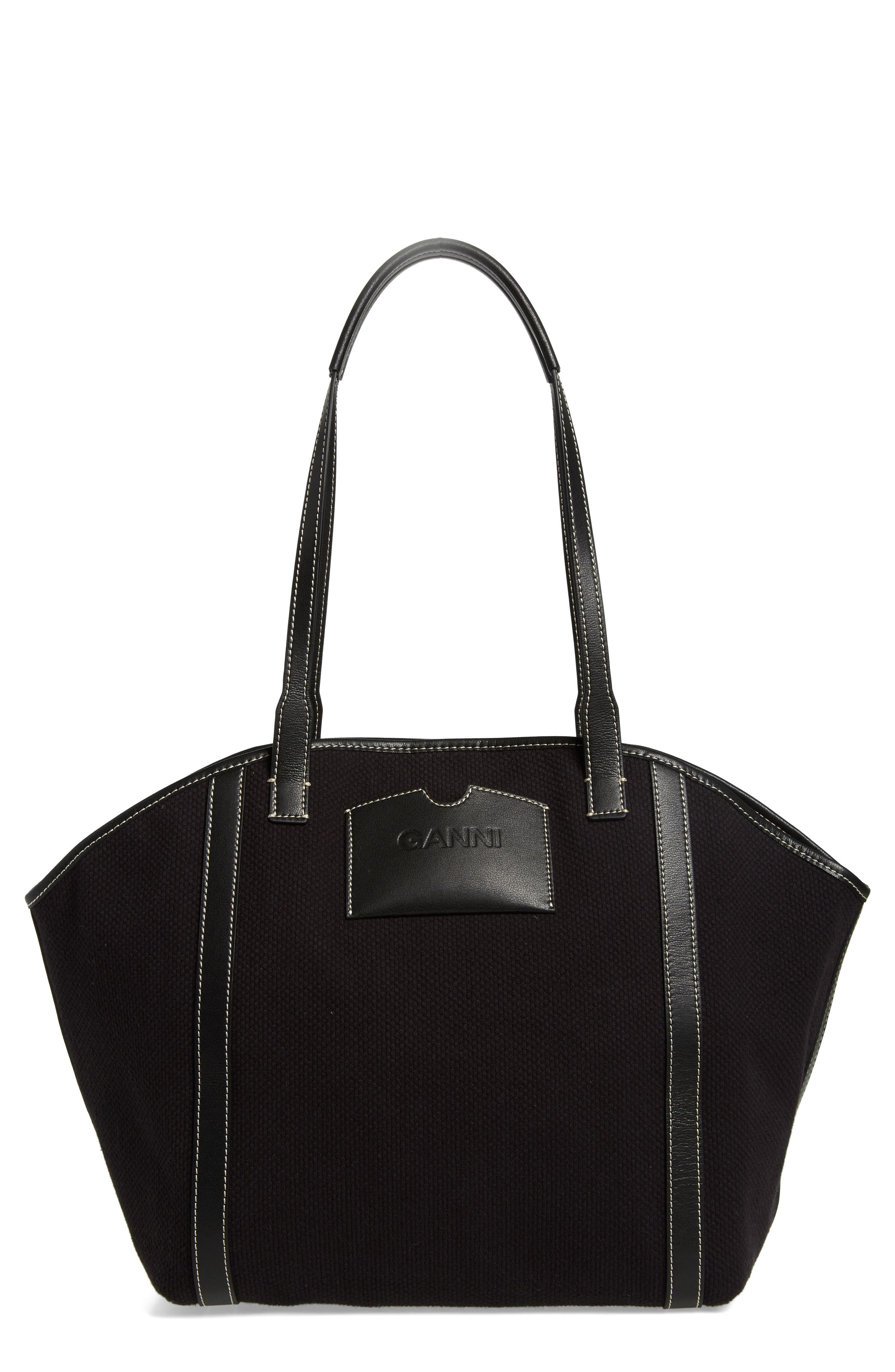 Ganni Large Soft Banner Recycled Cotton Canvas Tote | Nordstromrack