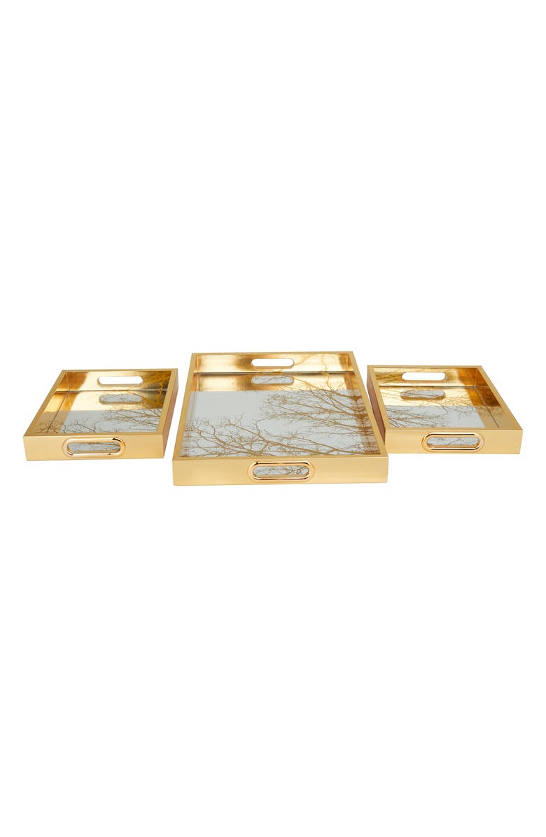 VIVIAN LUNE HOME Gold Plastic Mirrored Geometric Tray - Set of 3 ...
