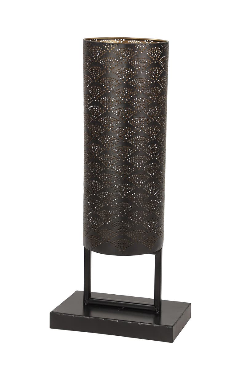 WILLOW ROW Modern Style Large Black Cylinder Metal Lantern with Pierced ...