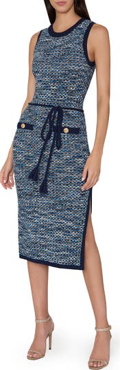 Milly Kim Textured Fringe Belt Sweater Dress | Nordstrom