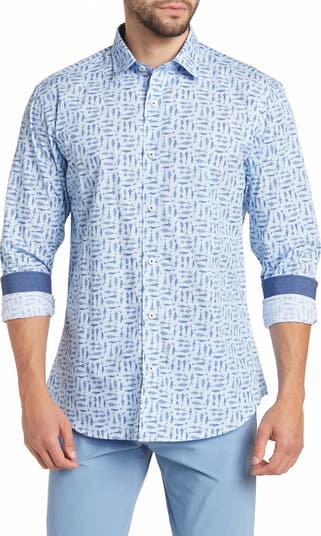 Bugatchi Fish Print Long Sleeve Shaped Fit Shirt | Nordstromrack