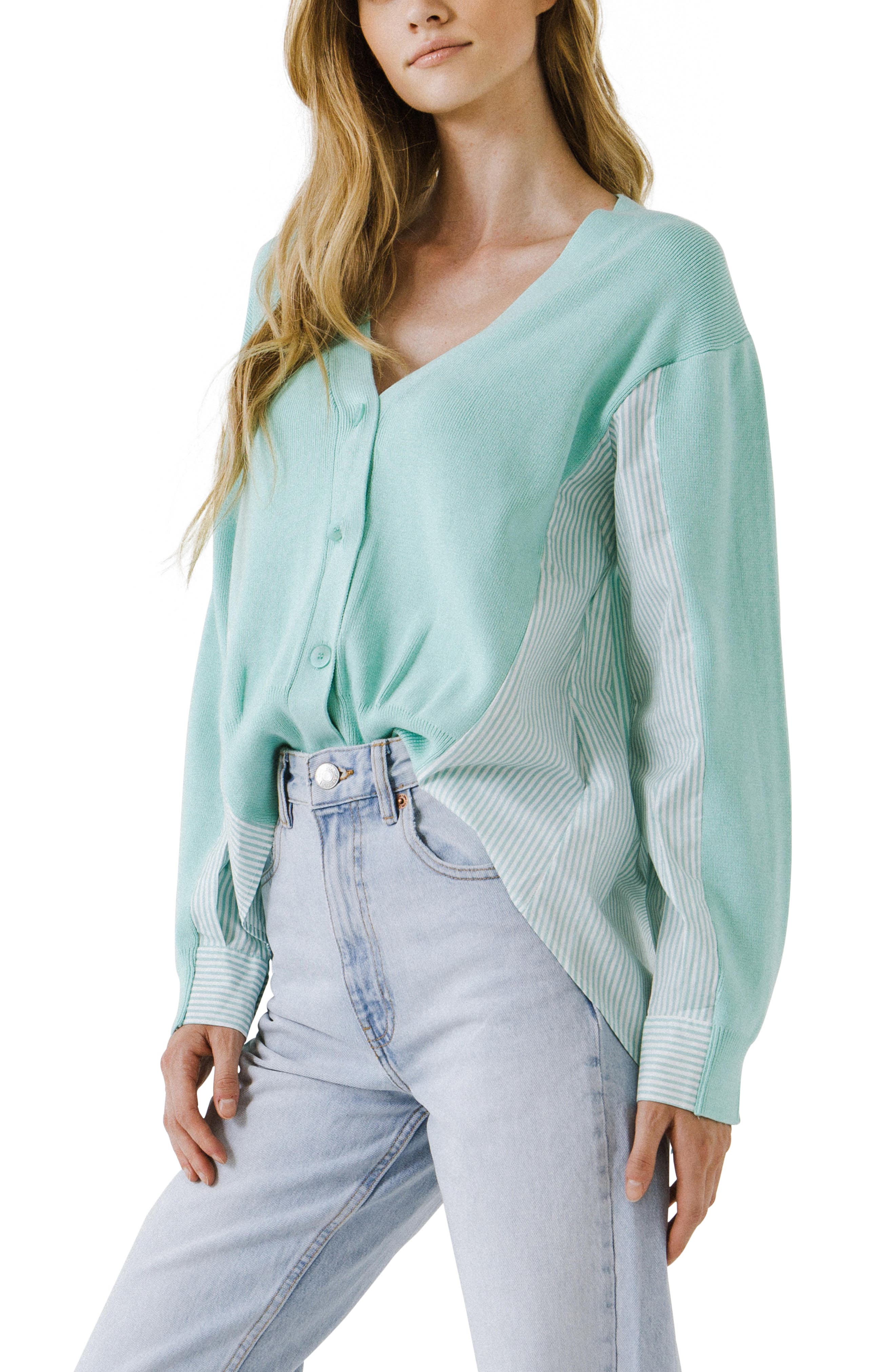 English Factory Mixed Media Cardigan | Nordstrom