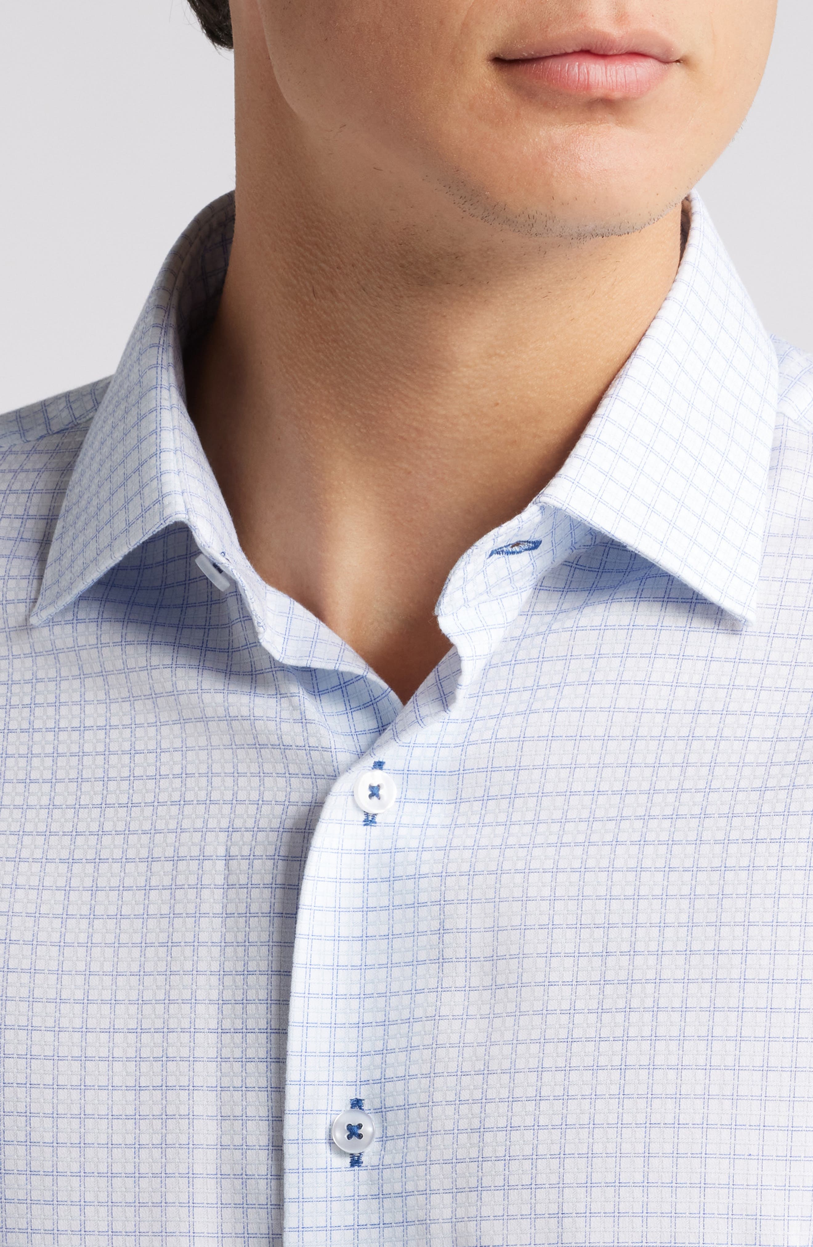 Lorenzo Uomo Trim Fit Textured Windowpane Check Cotton Dress Shirt ...