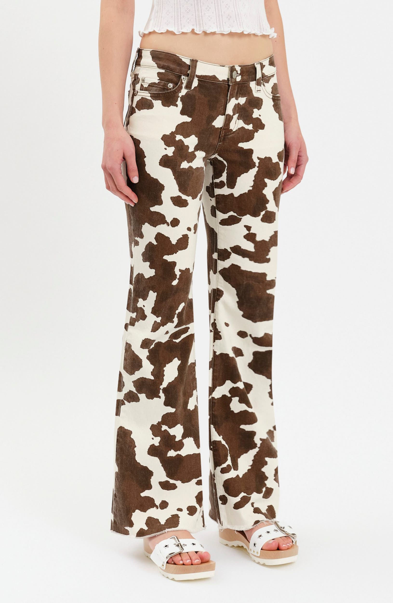 DAZE Lowkey Cow Print Flare Jeans | Nordstrom