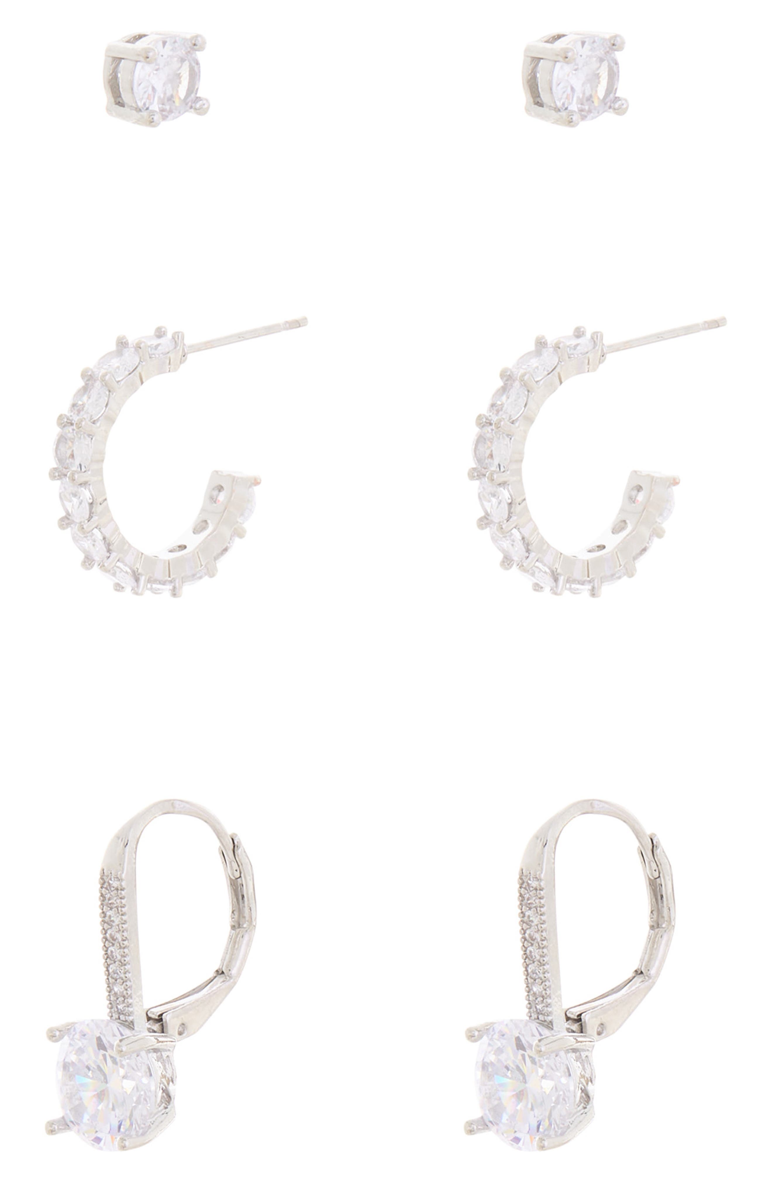 NORDSTROM RACK Set of 3 Classic Cubic Zirconia Stud, Lever Back ...