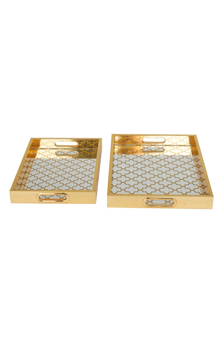 VIVIAN LUNE HOME Gold Plastic Mirrored Geometric Tray - Set of 2 ...