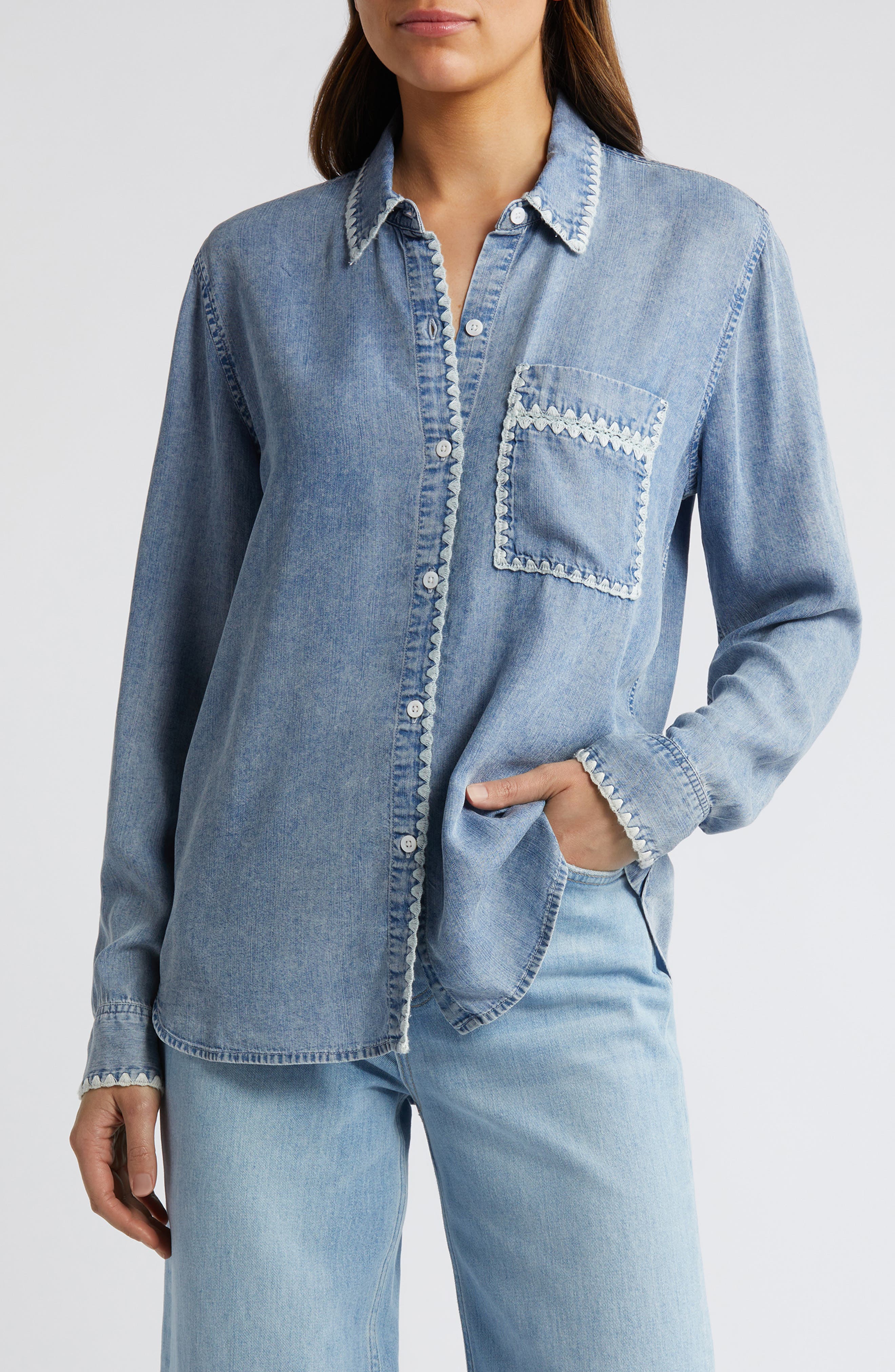 Rails Saya Embroidered Detail Chambray Button-Up Shirt | Nordstrom