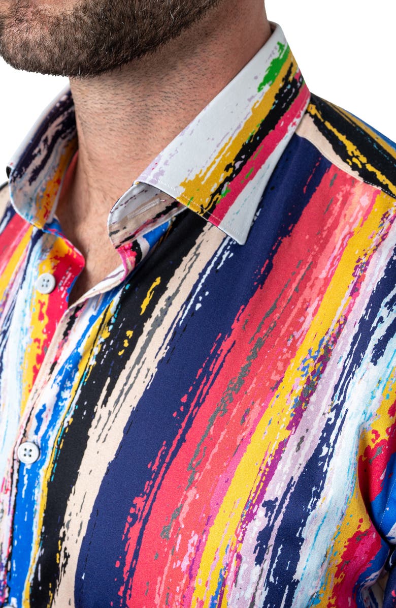 Maceoo Fibonacci Paintbrush Stripe Cotton Button-Up Shirt | Nordstromrack