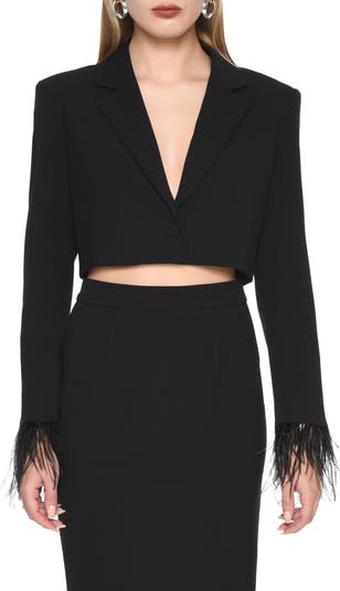 WAYF Kismet Feather Cuff Crop Blazer | Nordstrom