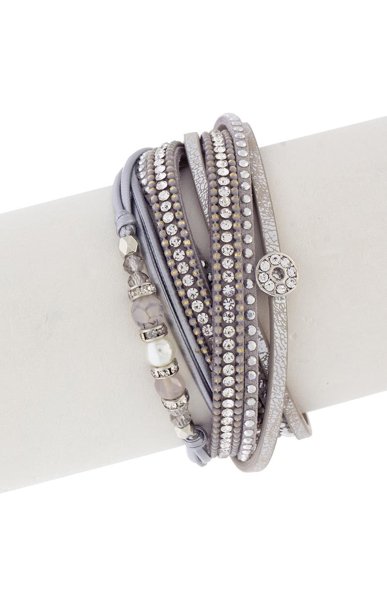 SAACHI Indulgent Crystal Embellished Multi Strand Faux Leather Bracelet ...