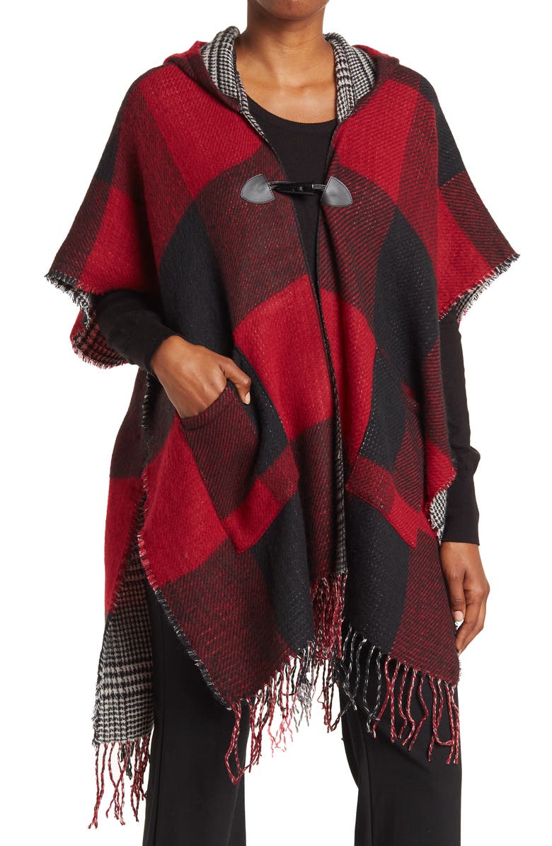 Vince Camuto Buffalo Plaid & Houndstooth Hooded Wrap | Nordstromrack
