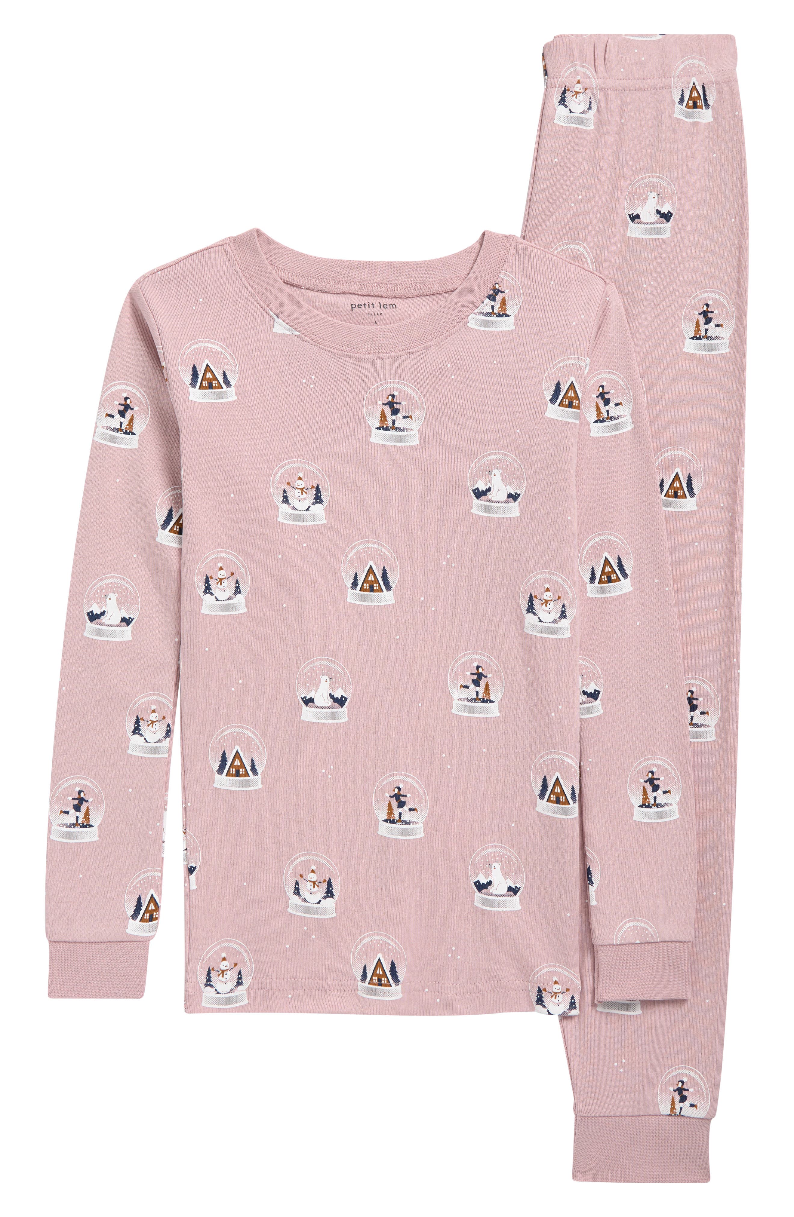 Petit Lem Kids' Snow Globe Print Fitted Two-Piece Organic Cotton ...