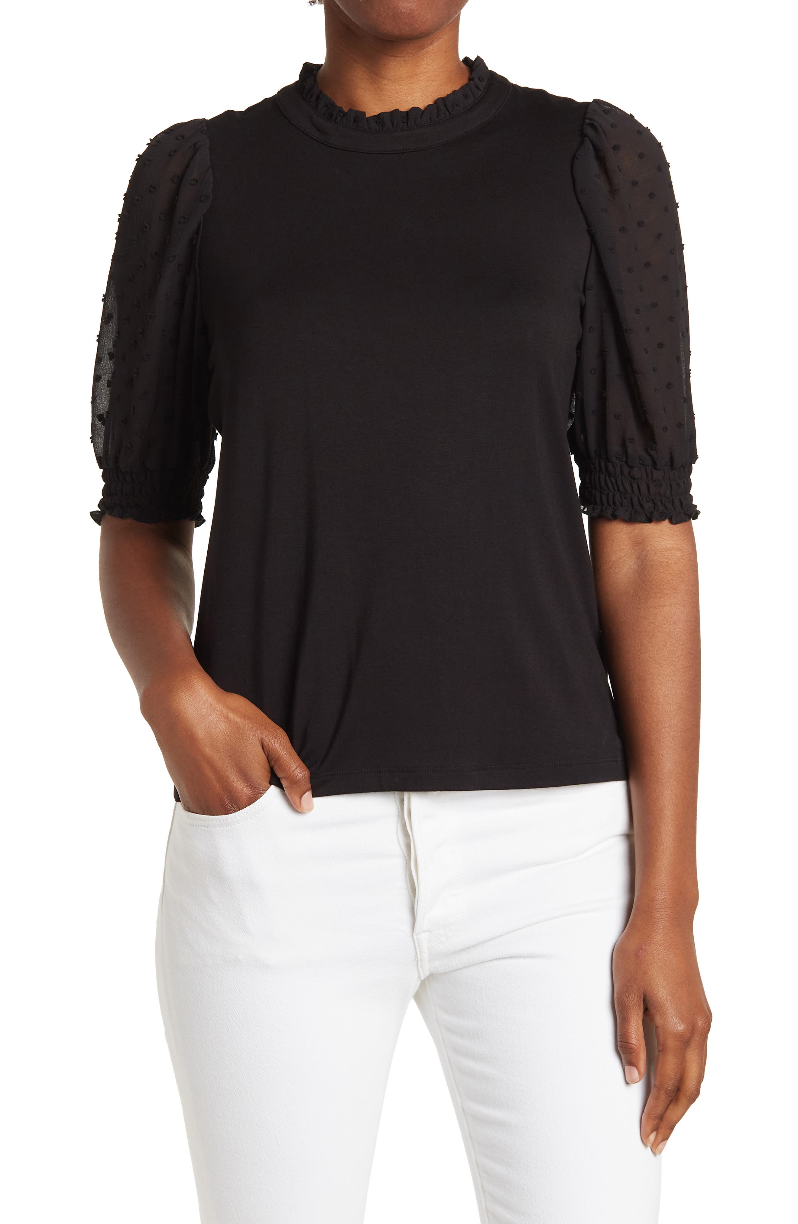 CHENAULT Mixed Media Clip Dot Ruffle Top | Nordstromrack