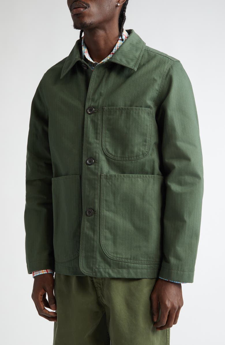 Drake's Cotton Herringbone Button-Up Jacket | Nordstrom