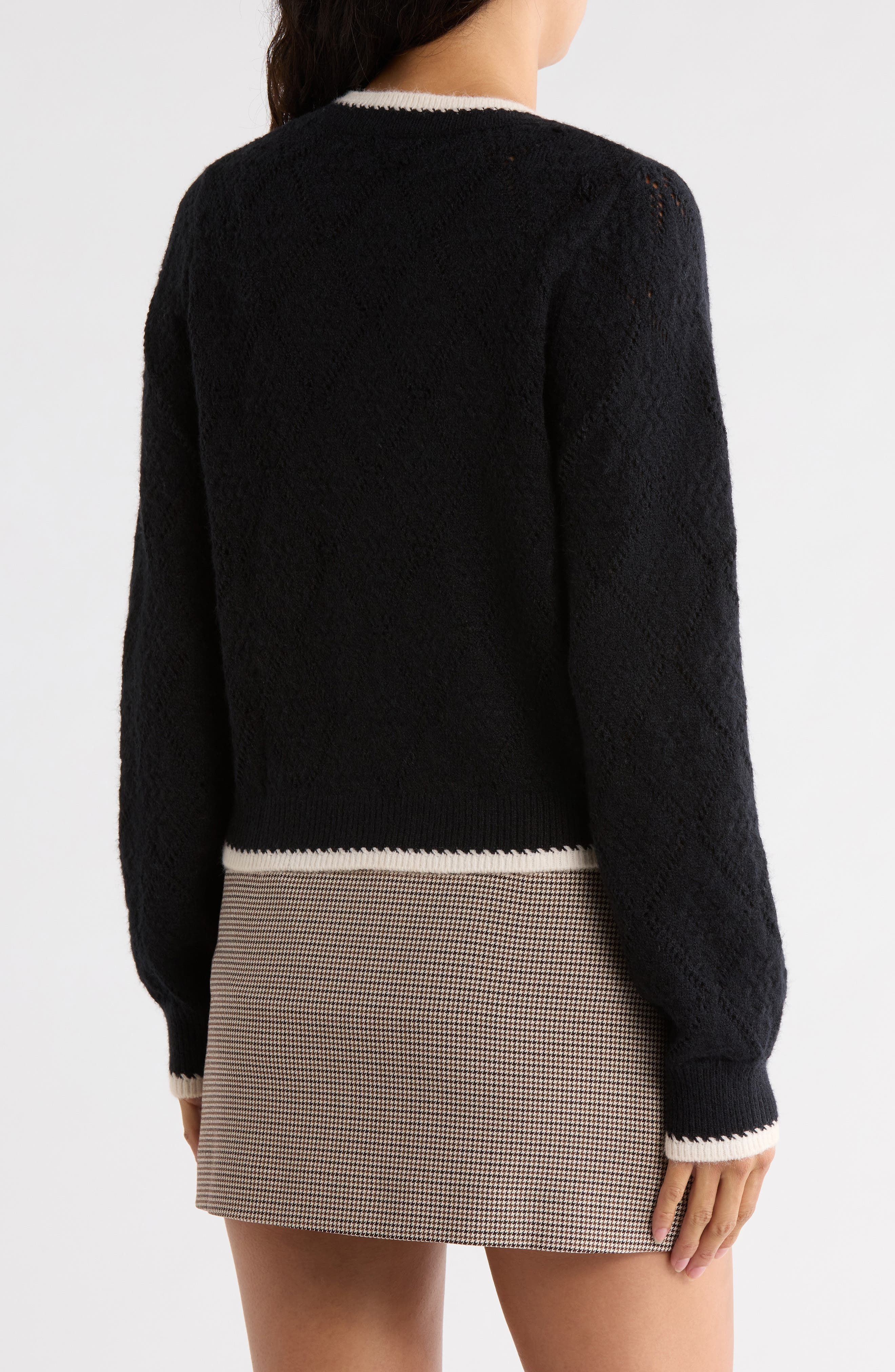 Blu Pepper Ribbon Tie Front Pointelle Cardigan | Nordstromrack
