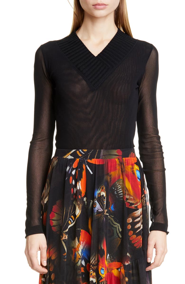 Fuzzi Contrast Neck Mesh Top | Nordstromrack