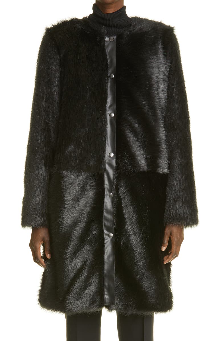 St. John Collection Leather Trim Faux Fur Coat | Nordstromrack
