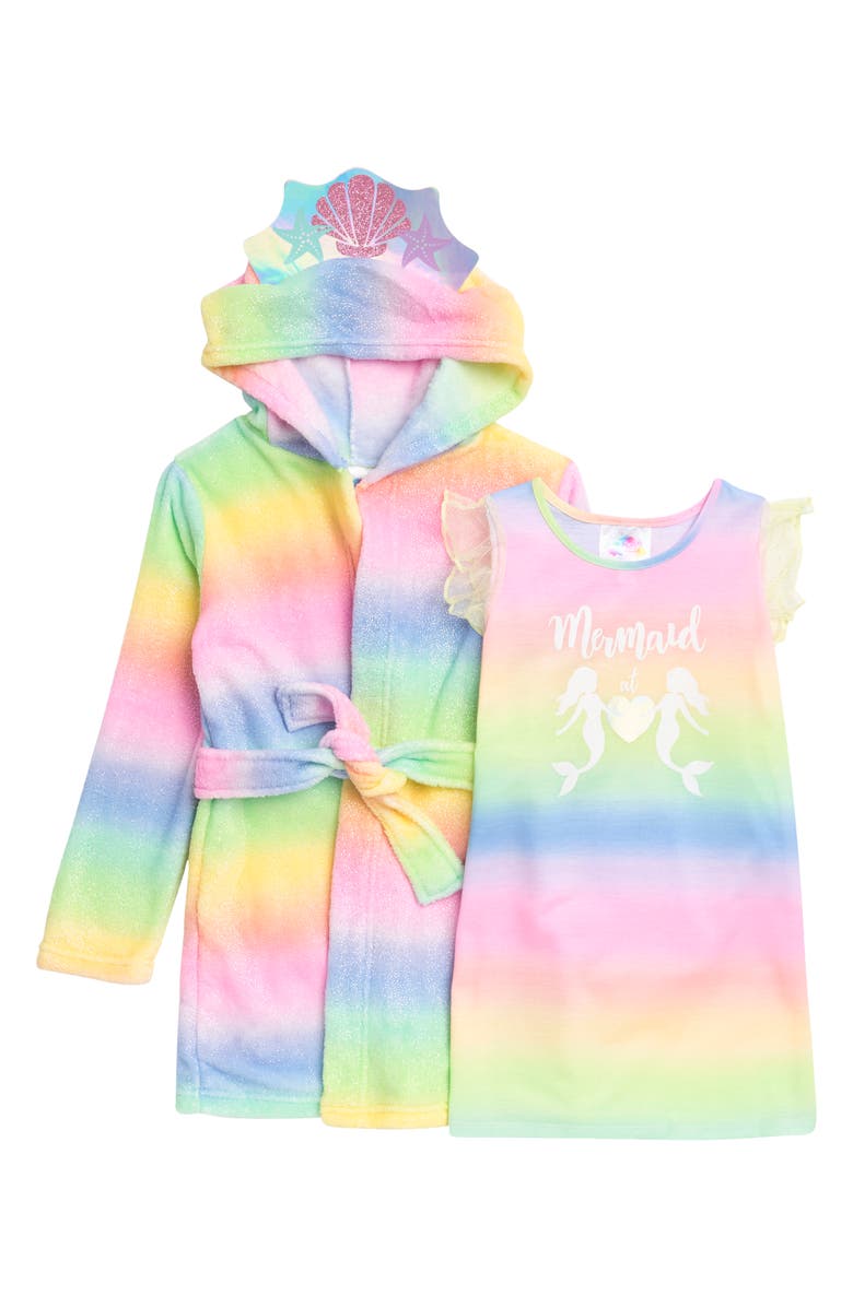 BTWEEN Kids' Mermaid Rainbow Nightgown & Hooded Robe Set | Nordstromrack