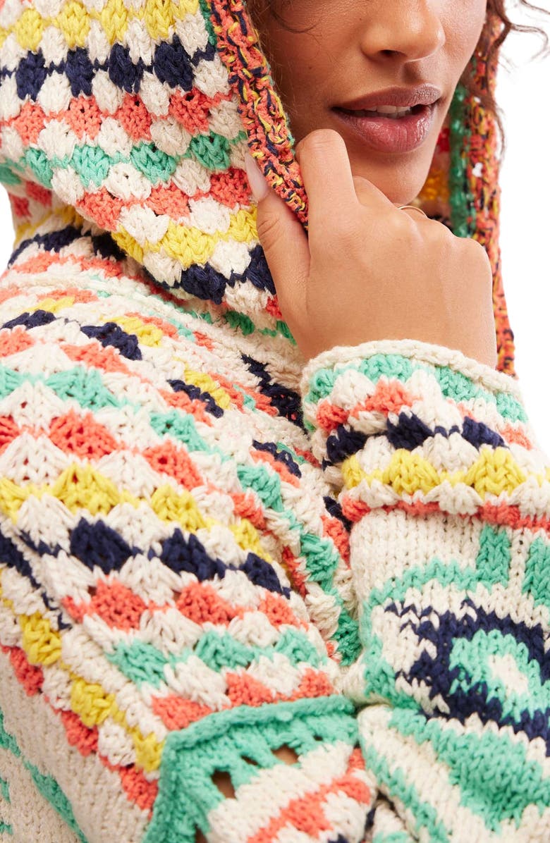 Free People Baja Baby Crochet Open Front Hooded Cardigan | Nordstromrack