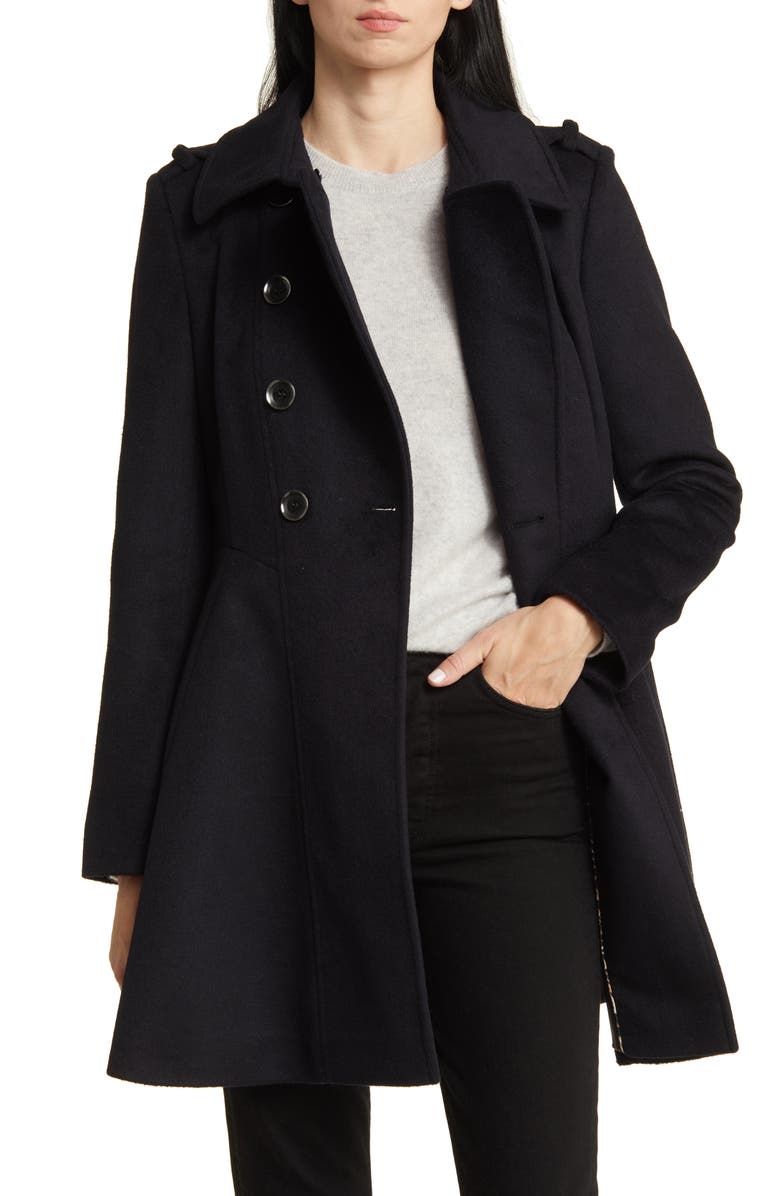 Via Spiga Faux Fur Collar Wool Blend Skater Coat | Nordstromrack