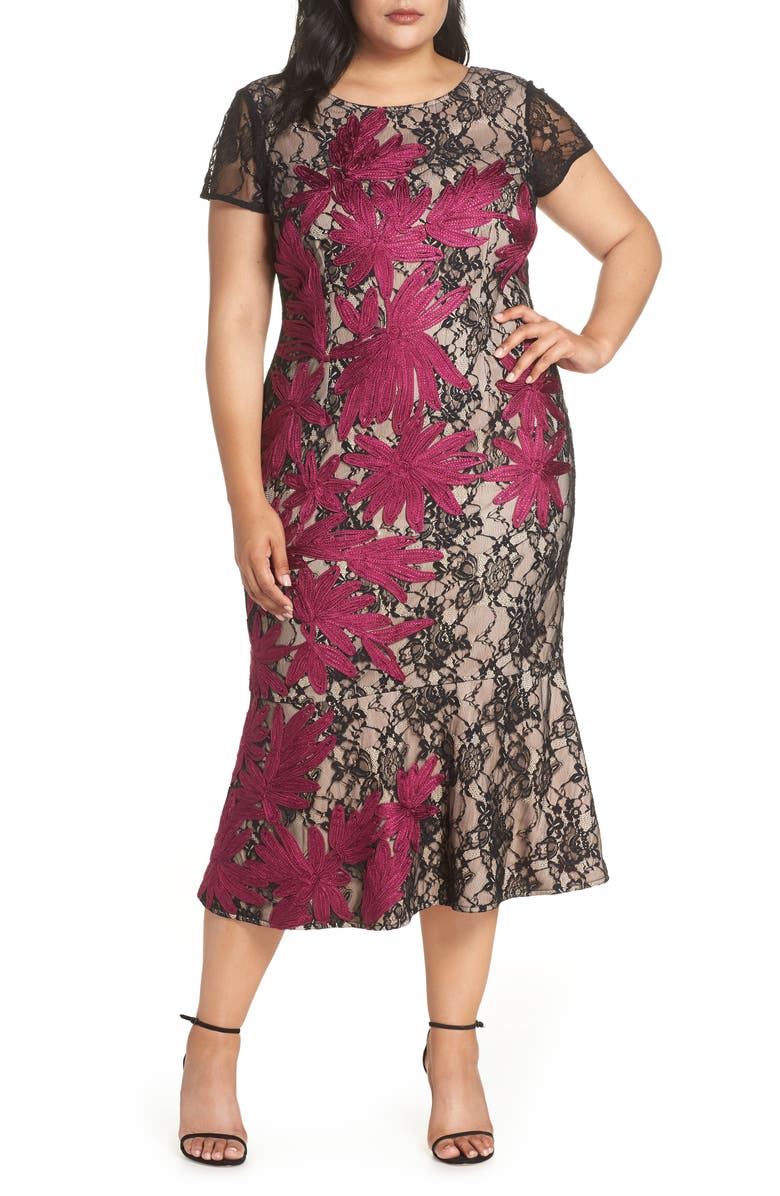 JS Collections Two Tone Embroidered Lace Dress | Nordstrom