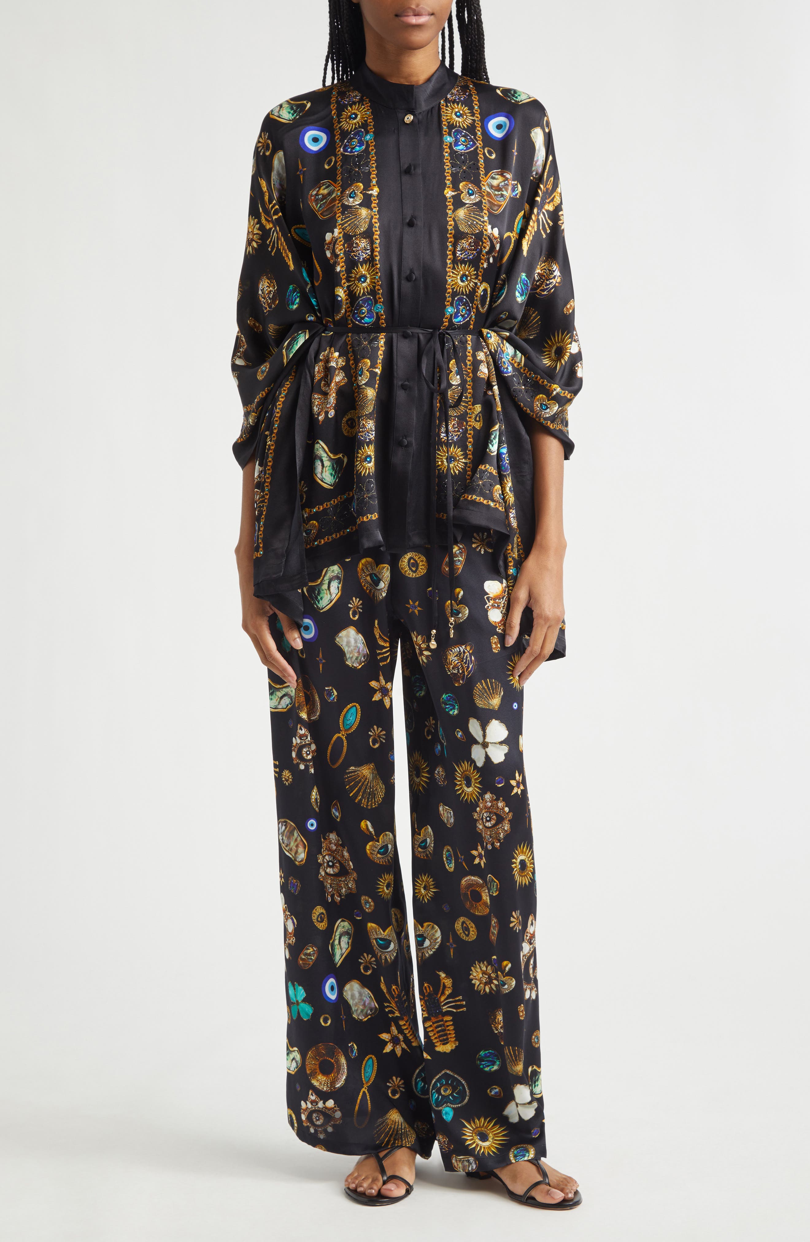 Camilla Amulets & Alchemy Print Wide Leg Silk Satin Pants | Nordstrom
