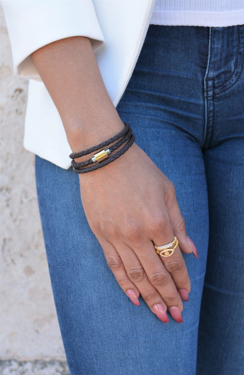 Liza Schwartz Original Braided Leather Triple Wrap Magnetic Bracelet ...
