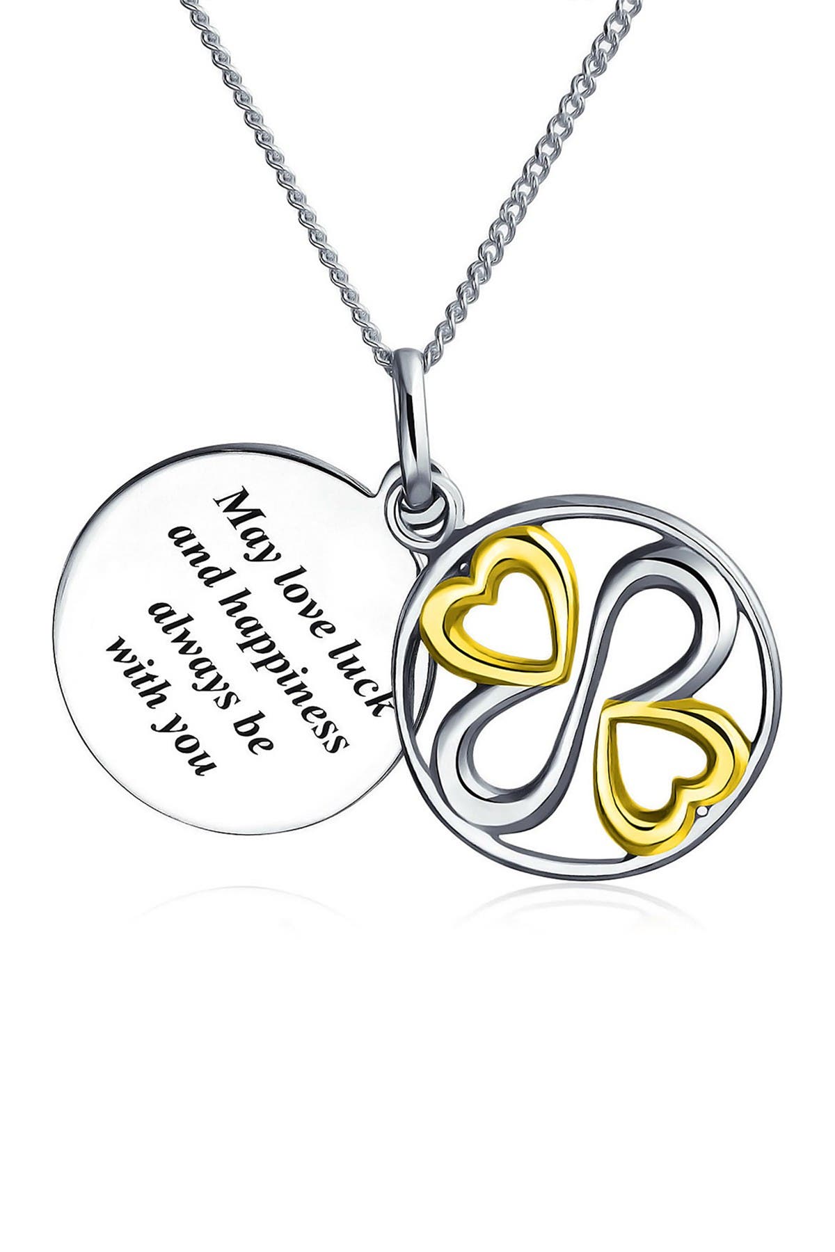 BLING JEWELRY Sterling Silver Two Tone Love Luck Happiness Dual Pendant ...