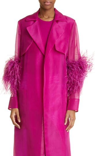 LAPOINTE Ostrich Feather Trim Silk Organza Duster | Nordstrom