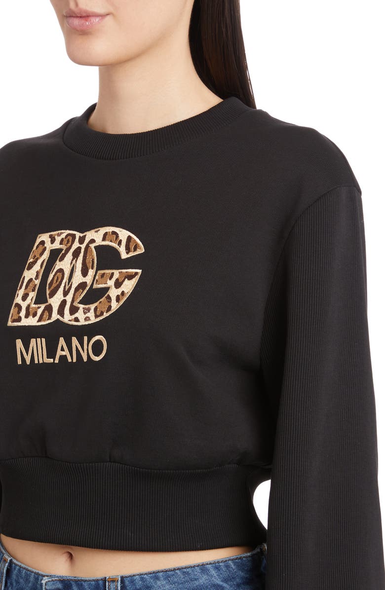 Dolce&Gabbana Leopard Print Logo Crop Cotton Sweatshirt | Nordstromrack