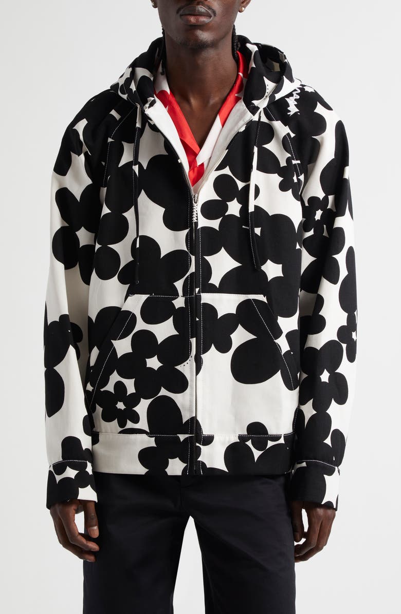 Marni Dillies Floral Cotton Gabardine Zip Hoodie | Nordstrom