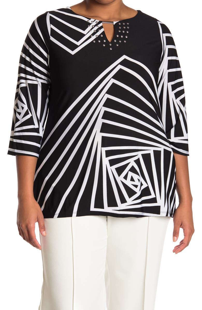 AVENUE Mono Geo Keyhole Tunic Top | Nordstromrack