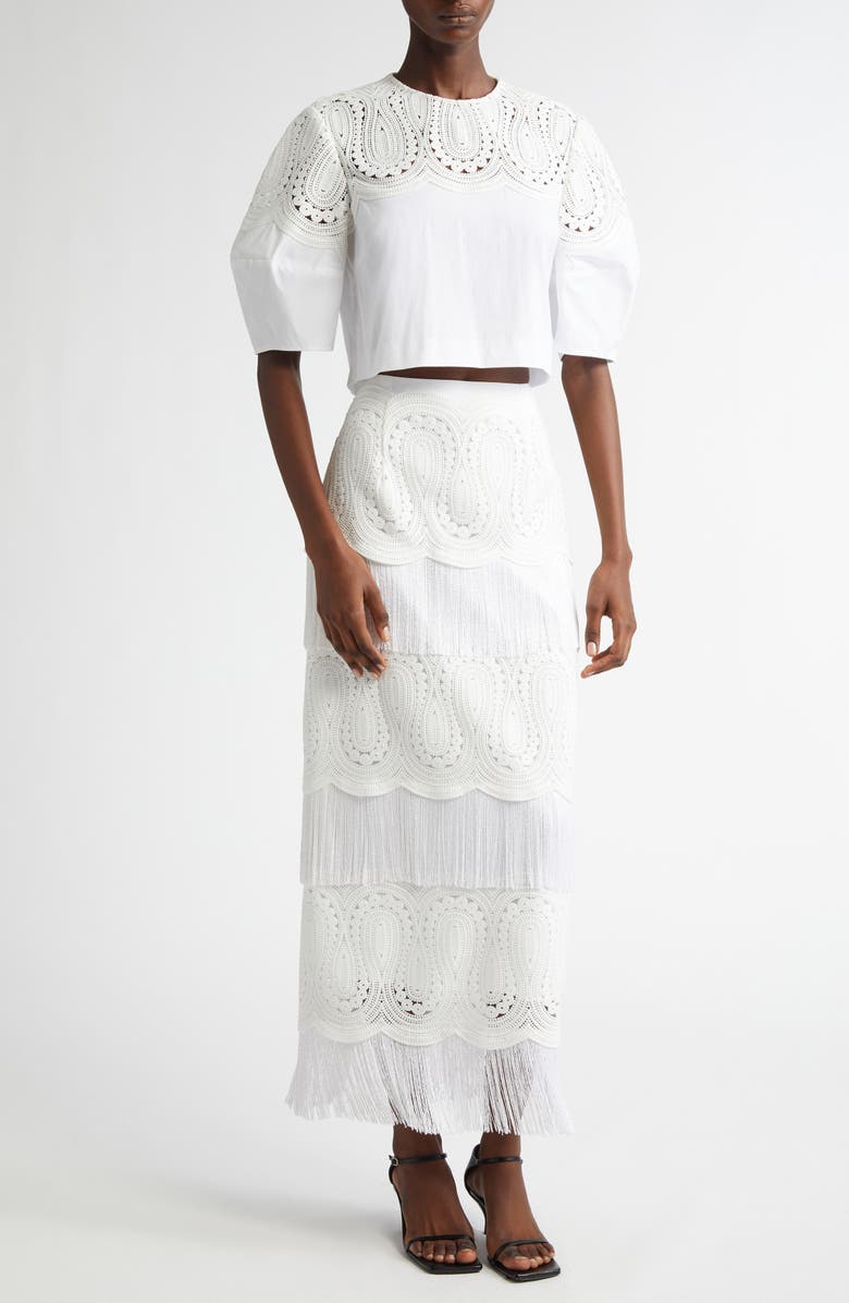 Lela Rose Iris Crochet Lace & Poplin Crop Top | Nordstromrack