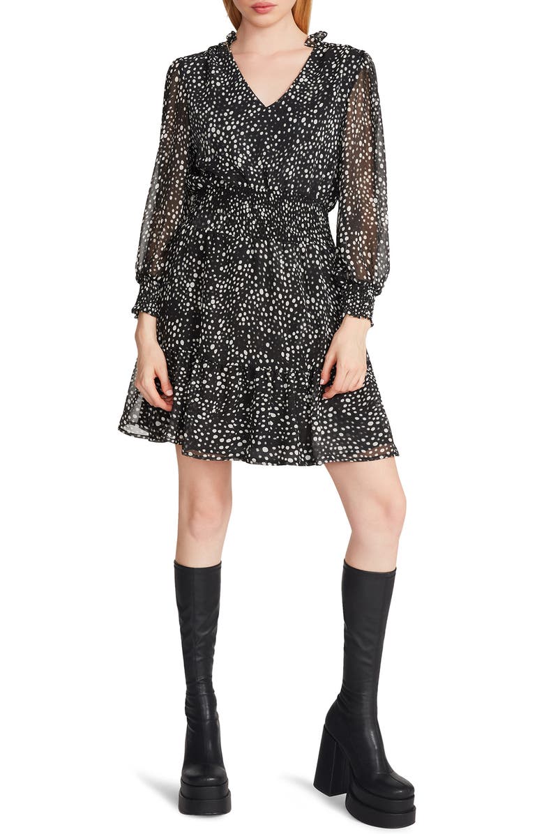 Steve Madden V-Neck Long Sleeve Dot Smocked Waist Minidress | Nordstromrack