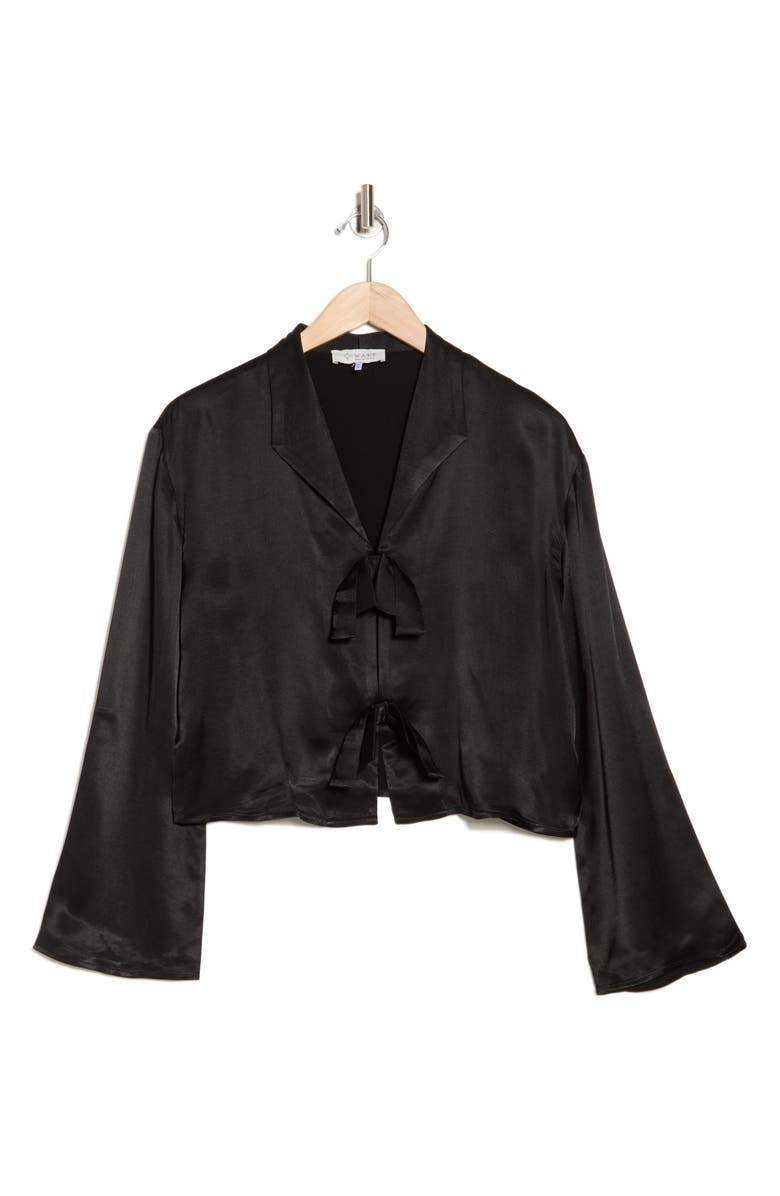 WAYF Bow Front Long Sleeve Satin Crop Top | Nordstromrack